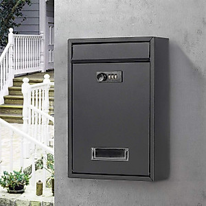 Locking Mailbox Wall Mounted Vertical- Jssmst Mail Boxes with Combination Lock Large Capacity, 12.6 x 8.46 x 3.35 Inch, Black Matt