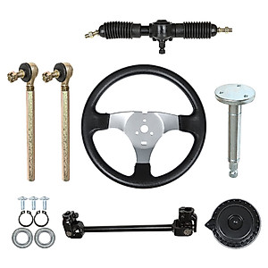 munirater 300mm Steering Wheel Steel Kit 320mm Gear Rack Pinion Adjustable Shaft Set Replacement for 110CC Go Kart
