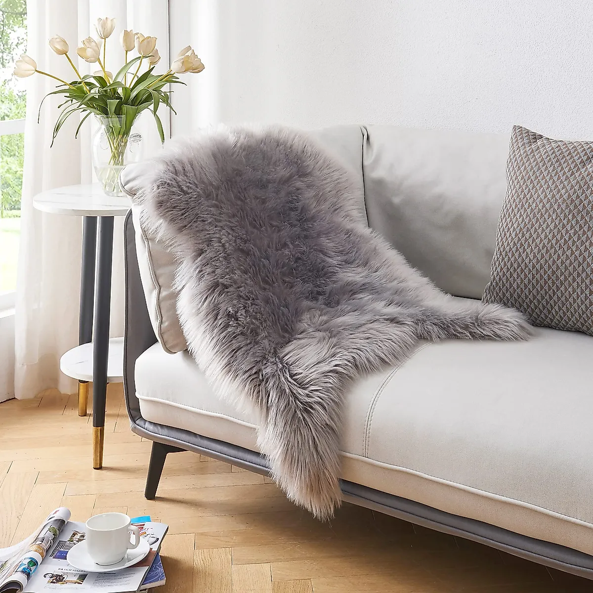 Rainlin Ultra Soft Fluffy Faux Fur Sheepskin Rugs for Bedroom Living Room Grey Fuzzy Washable Home Decor Carpets Plush Shag Small Area Rugs,2x3 Feet