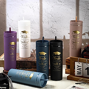 Blushtier 6 Pcs Class of 2025 Graduation Gifts Bulk 16oz Matte Graduation Cups 2025 Inspirational Tumbler with Lid and Straw Plastic Drinking Tumbler for Teen High School Grad Party Favors (Colorful)