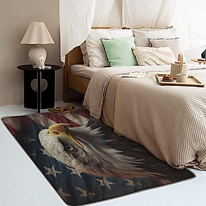 Bald Eagle Rug & Home Decor - Washable Rug 3x5 - American Flag Rugs for Entryway Living Room Bedroom - Non Slip Soft Indoor Door Mat - Small Area Rug - USA Flag Carpet - Bald Eagle Room Decor