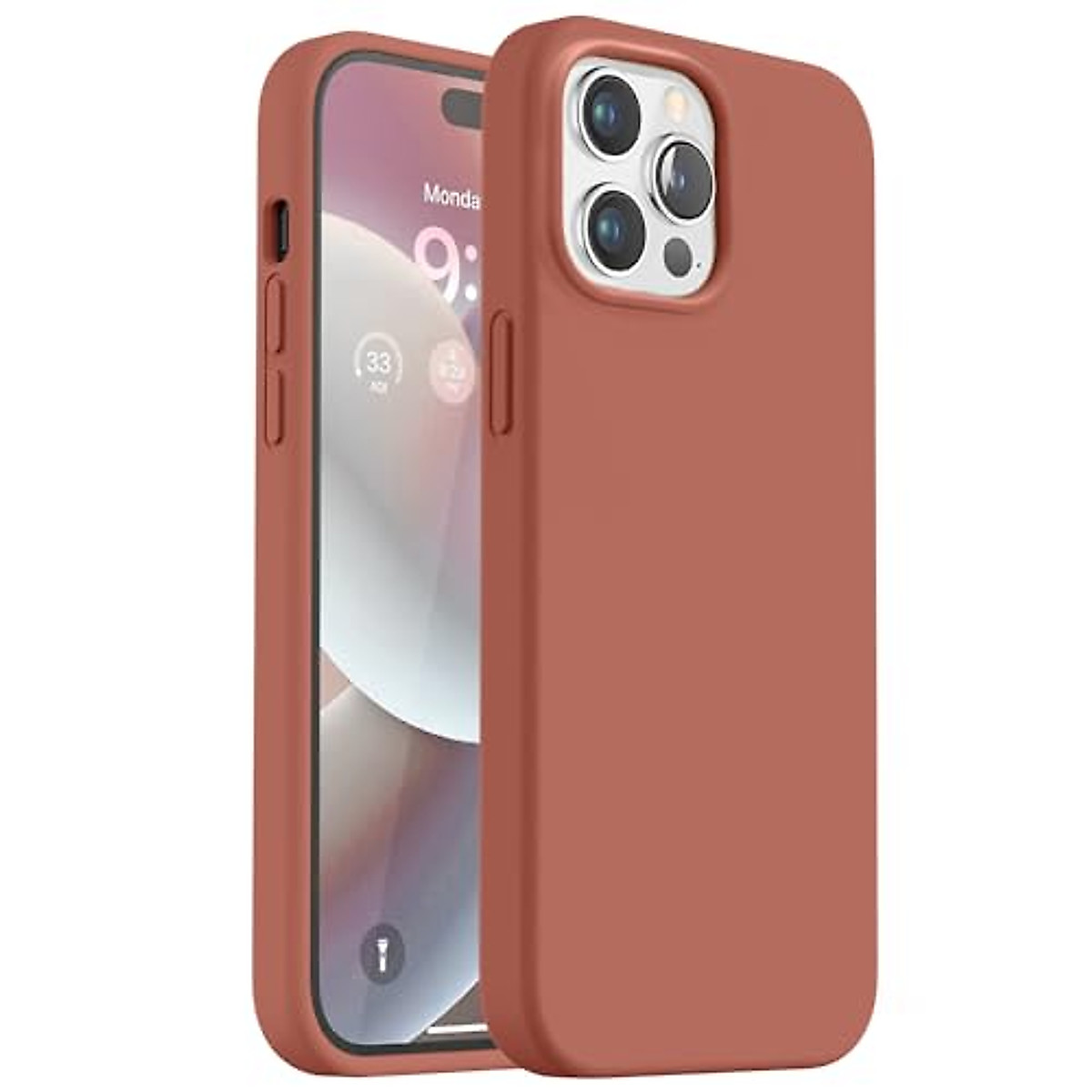 Vooii Compatible with iPhone 14 Pro Max Case, Upgraded Slim Liquid Silicone Case, [Anti-Scratch Soft Microfiber Lining] Full Covered Soft Gel Rubber 14 Pro Max iPhone Case 6.7 inch - Caramel