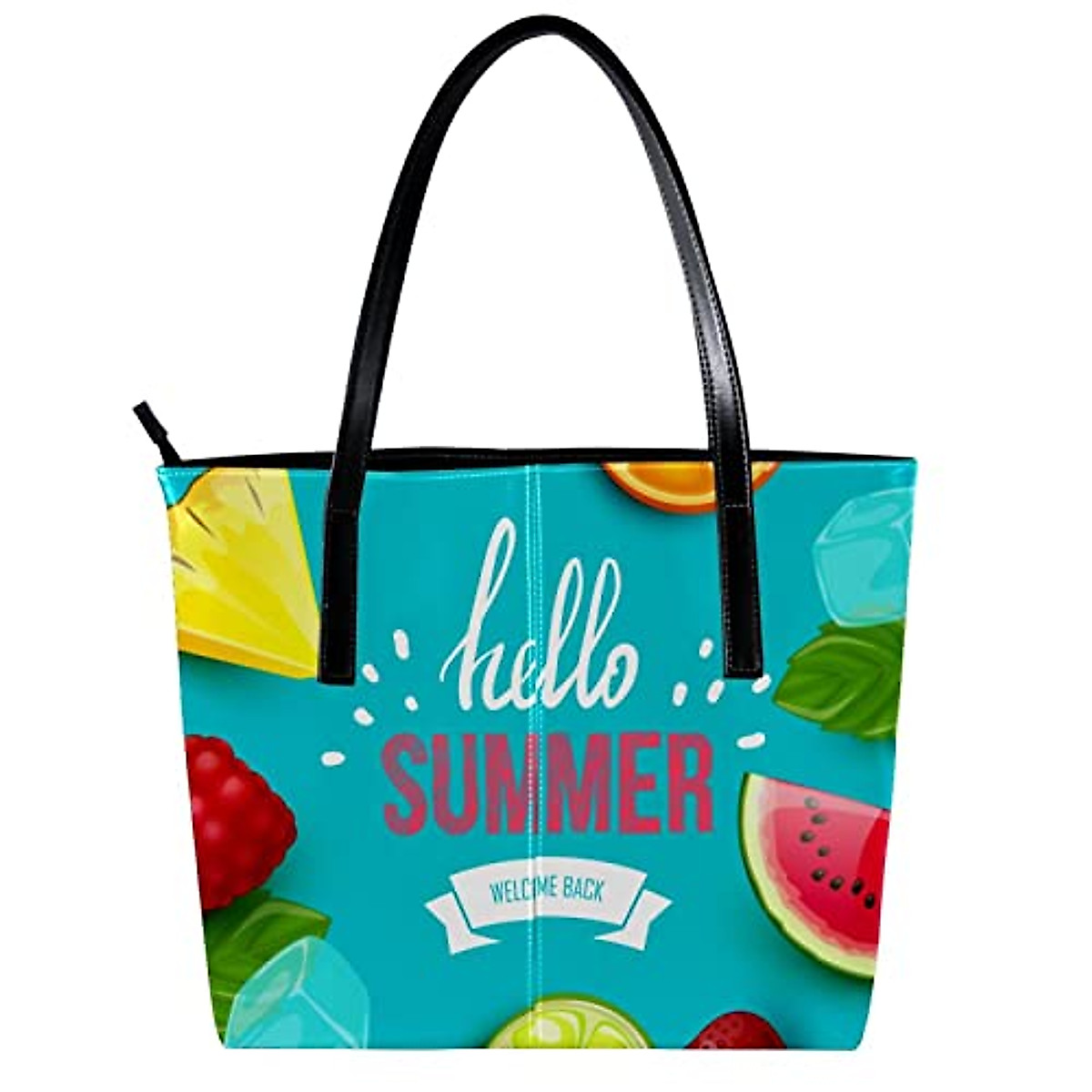 Women's Large Size Canvas Shoulder Bag Hobo Crossbody Handbag Casual Tote, Hello Summer Fruit Pineapple Watermelon Orange