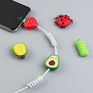 SUNGUY Cute Animal Bite Cable Protector for iPhone iPad Charger, 5 Pack USB Cable Protector, Charging Cord Protector, Cable Chomper, Fruit USB Charger Saver
