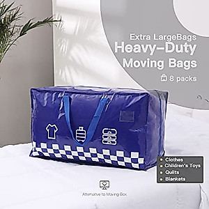 ATBAY Moving Bags Heavy Duty Extra Large Storage Bags with Zipper and Strong Handles for Clothes/Shoes/Blanket, 8PACK Blue