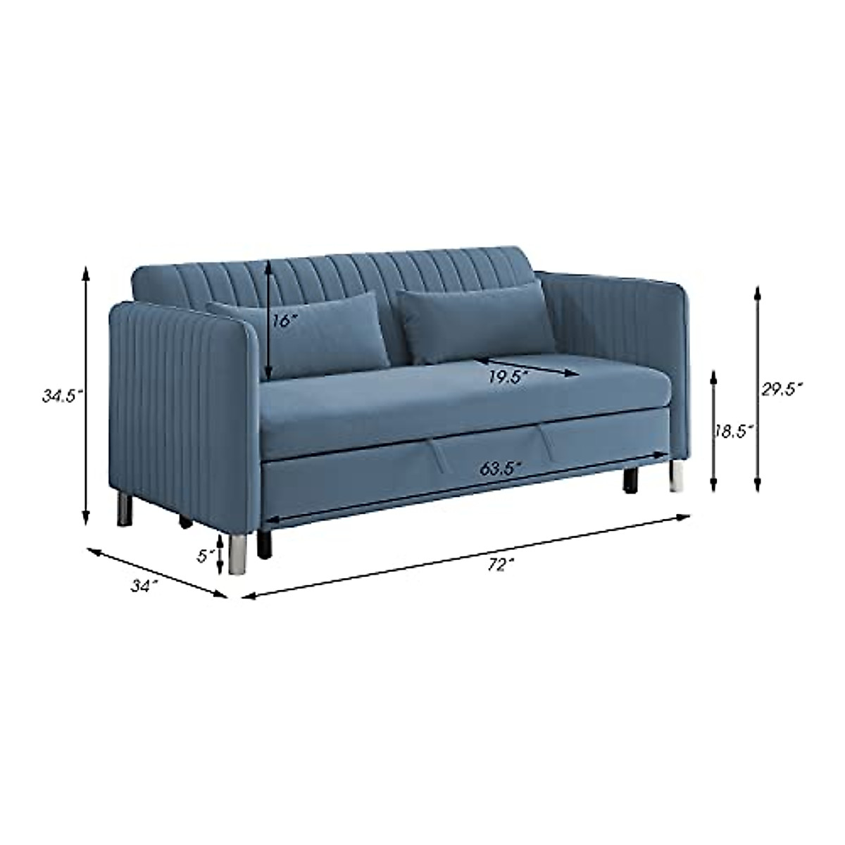 Lexicon Oakhill Velvet Convertible Studio Sofa with Pull-Out Bed, 72" W, Blue