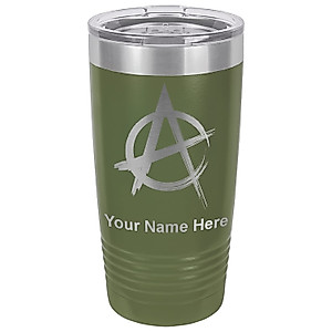 LaserGram 20oz Vacuum Insulated Tumbler Mug, Circle A, Personalized Engraving Included (Camo Green)