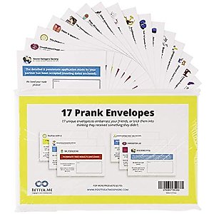 17 Prank Envelopes - Witty Pranks For Adults Funny Envelope For Birthday & Holiday Card. April Fools Day Practical Jokes By Mail Prank For Friends & Family, or Coworkers Gag, Pranks For Adults