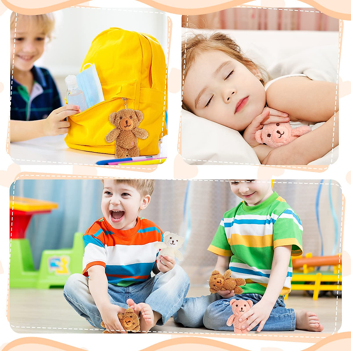 Zomiboo 9 Pieces Plush Mini Stuffed Animal Toys Tiny Soft Bear Bunny Doll Small Furry Doll Wedding Present Box Doll Toy for Halloween Christmas Baby Shower Party (Bear Style,6 Inch)