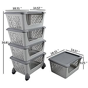 Obstnny 4 Pack Stacking Storage Bins, Multipurpose Large Plastic Baskets