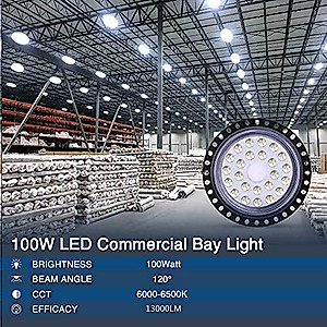 100W UFO LED High Bay Light,13000 Lumen Factory Warehouse Industrial Lighting,IP67 LED Commercial Bay Lights- High Bay Lighting for Garage Factory Gymnasium Basement Parking,LED Shop Lights