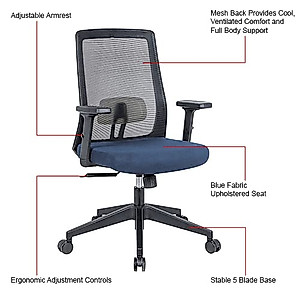 Global Industrial Mesh Task Chair with Seat Slider, Fabric, Ocean Blue