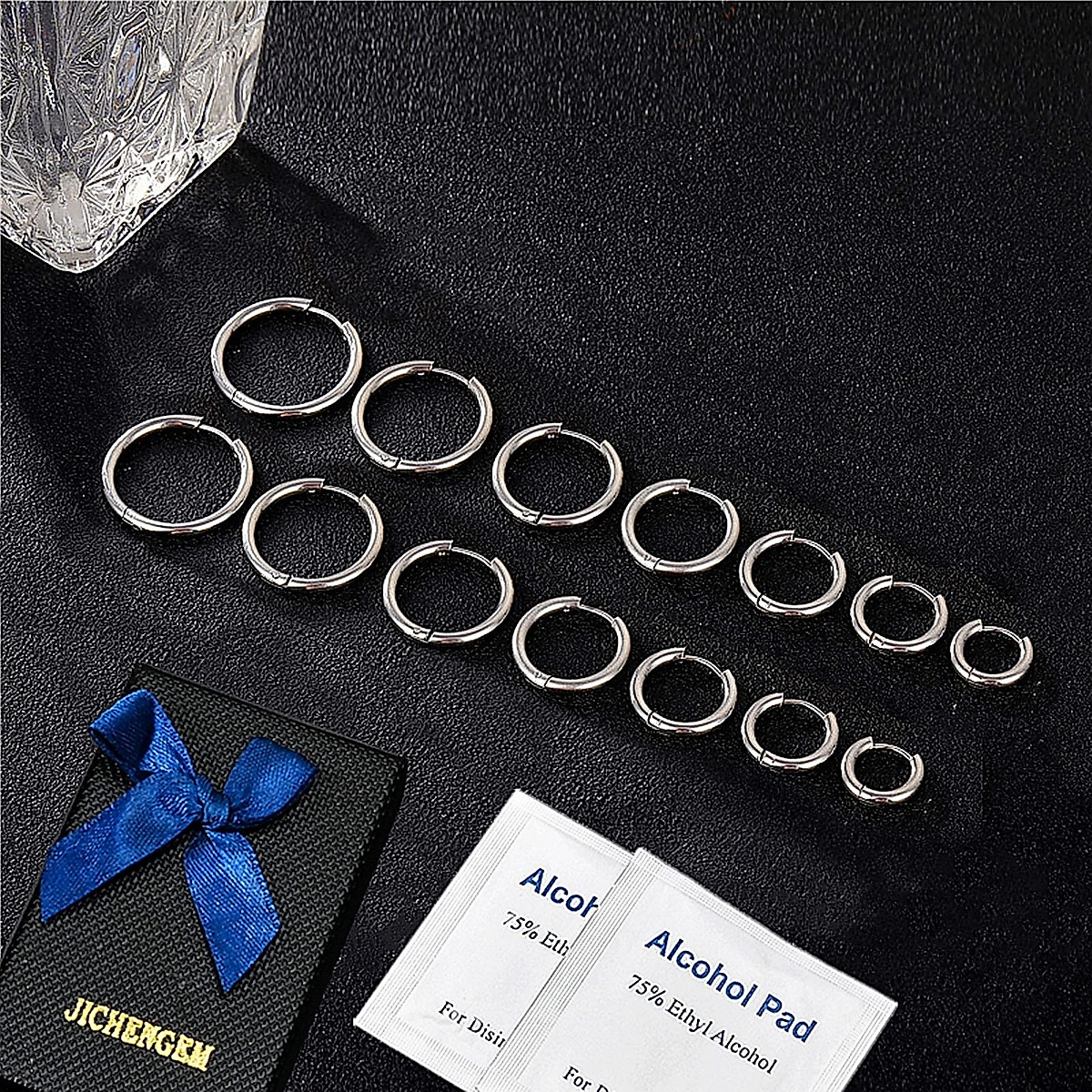 JICHENGEM 7Pairs Hypoallergenic Silver Gold Black Stud Earrings Set, Titanium Stainless Steel, 2-8mm CZ Cartilage Stud Earrings Jewelry for Women Men