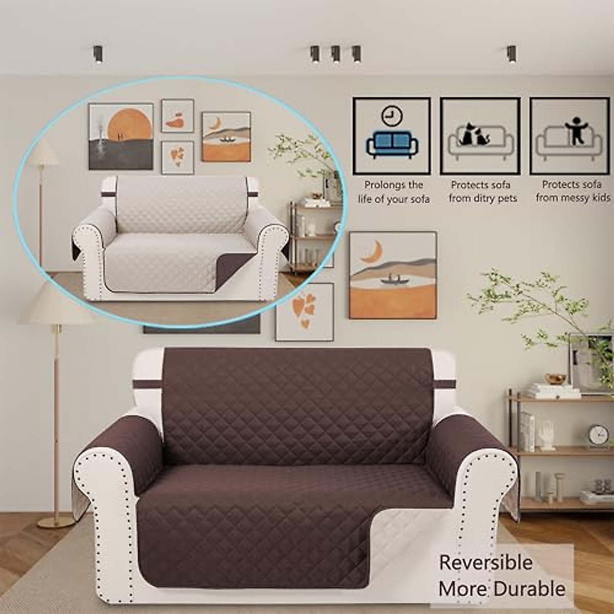 Luxshare Home Reversible Loveseat Sofa Covers Couch Cover Furniture Protector(Loveseat Small,Chocolate/Beige)