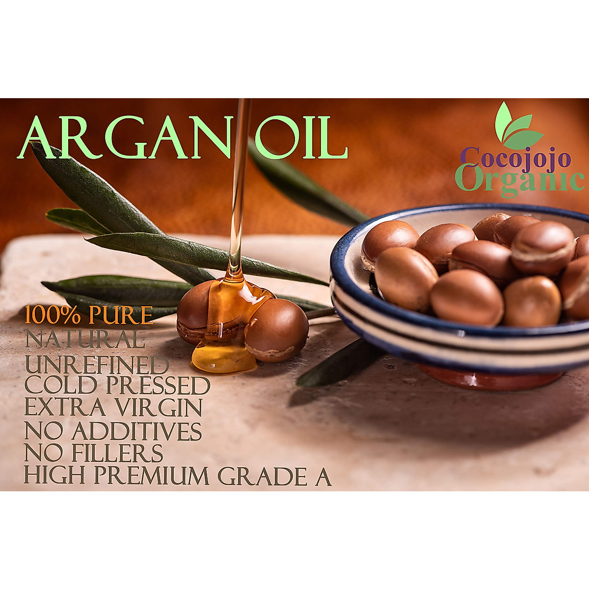 cocojojo Argan Oil - Cold Pressed 8 oz 100% Pure Natural Extra Virgin Unrefined Grade-a Argan Moroccan Marrakesh Oil Moisturizer Hair Face Lips Body Scalp Skin