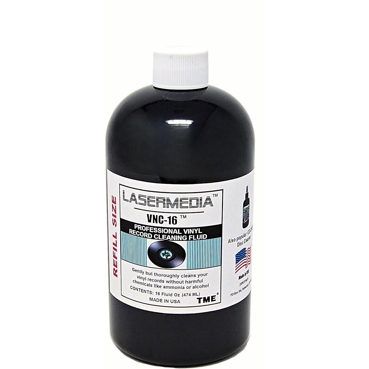 Lasermedia Vinyl Record Cleaning Fluid 16 Oz Refill for VNC-8 Spray Bottle Made in USA TME
