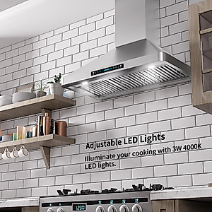 IKTCH Wall Mounted Range Hood 30 inch, 900 CFM Ducted/Ductless Range Hood, Stainless Steel Range Hood with Gesture Sensing & Touch Control IKP02R-30