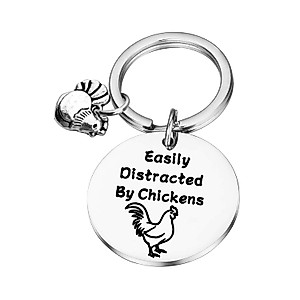 Lywjyb Birdgot Easily Distracted By Chickens Keychain (Easily Distracted By Chickens)