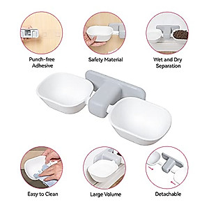 Cat Food and Water Bowls Set, Adjustable Elevated Cat Bowls, Hanging Cat Food Bowls,Wall Mounted Cat Water Bowl No Spill with 8.5 oz Each, Anti Vomiting,Dishwasher Safe,White