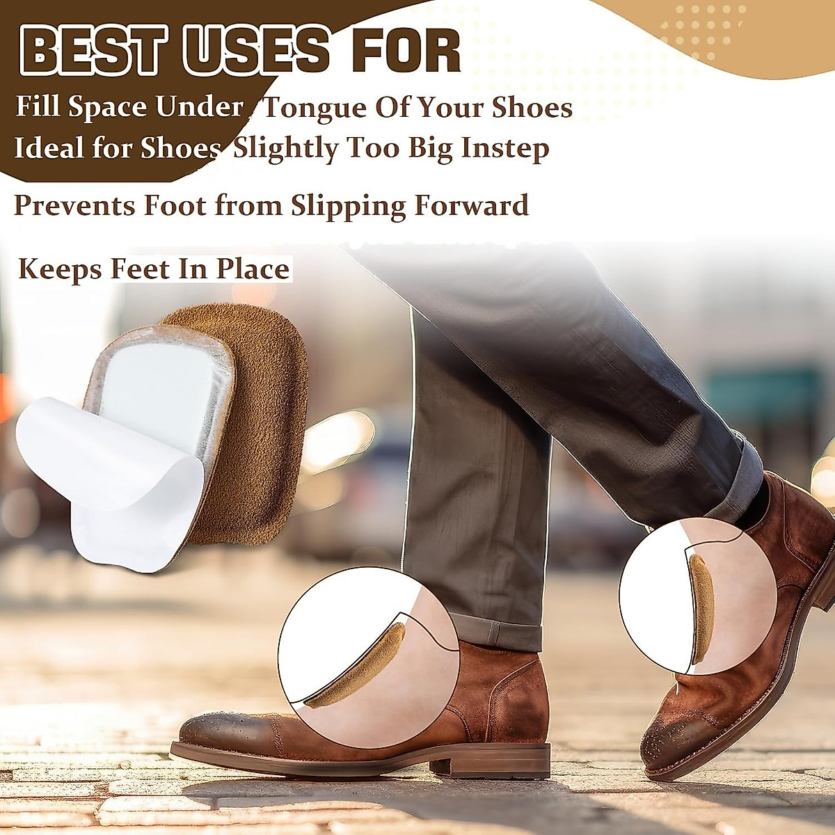 pedag Supra | German Handmade Shoe Tongue Pads | Soft Suede Leather and Memory Foam Shoe Padding | Solves Loose Shoes Problem | 1 Pair, Large/X-Large Size