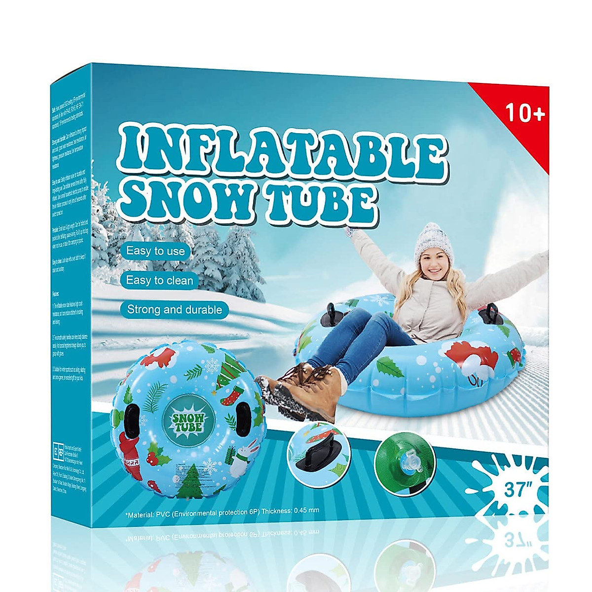 TOYANDONA Inflatable Snow Tube, 37 inch Wear Resistant Snow Sled Snow Tube with Handles for Kids or Adults