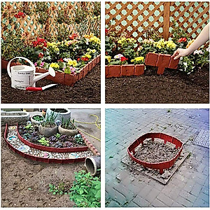 HEVIRGO 20Pcs Garden Edging Fence, Plant Edging Border, Landscape Palisades Barriers, Imitation Stone Lawn Grass Edging Garden Plant Flower Bed Border Fence for Patio Yard Pathway Balcony Orange