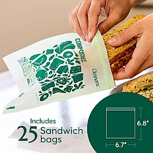 Cleanomic Compostable* Food Storage Bag Bundle – 1 Box Each of 25 Zip Quart Bags, 25 Zip Sandwich Bags, 50 Zip Snack Bags, and 25 13-Gallon Kitchen Waste Bags