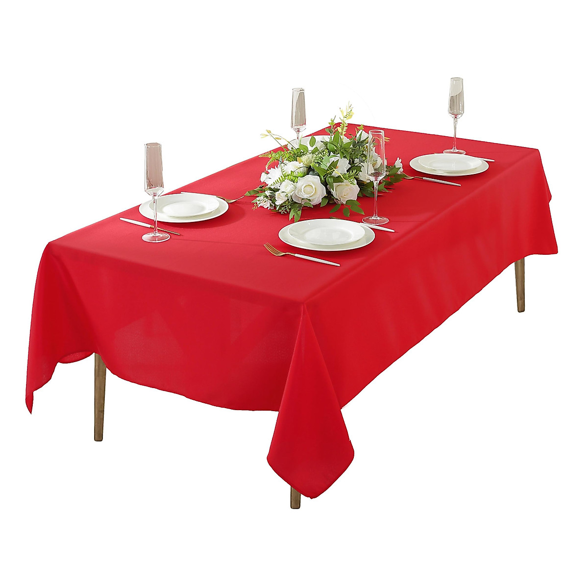 Craft And Party Rectangle Tablecloth, 60 x 102 Inch Red Tablecloth, 6ft Rectangle Table Cloth, Polyester Fabric Washable Tablecloth for Home, Party, Wedding or Restaurant Use.