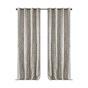 Sun Smart Mirage 100% Total Blackout Single Window Curtain, Knitted Jacquard Damask Room Darkening Curtain Panel with Grommet Top, 50 x 108 in, Silver