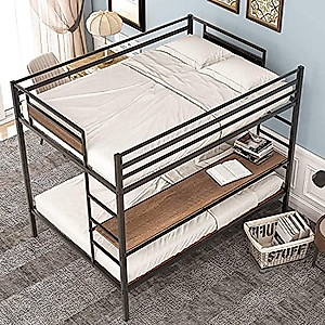 STP-Y Full Over Twin/Full Bunk Bed, Rockjame Metal Bed Frame with Shelves, No Box Spring Needed, Suit for Kids, Young Teens and Adults (Black) (Color : Black)