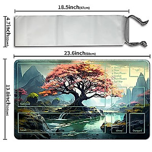 Board Game Pad MTG Playmat + Free Waterproof Bag, TCG Solitaire Table Game Pad Size 24 x 14 inche Mouse Mat Compatible with MTG TCG (Pink Tree - 2)