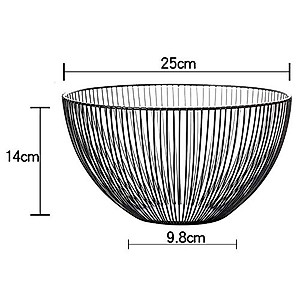 Cq acrylic Metal Wire Fruit Basket,Large Round Storage Baskets for Bread,Metal Wire Bread Fruit Bowl Vegetable Stand Holder for Snacks,Modern Fruit Bowl Decorate Kitchen Counter,Black