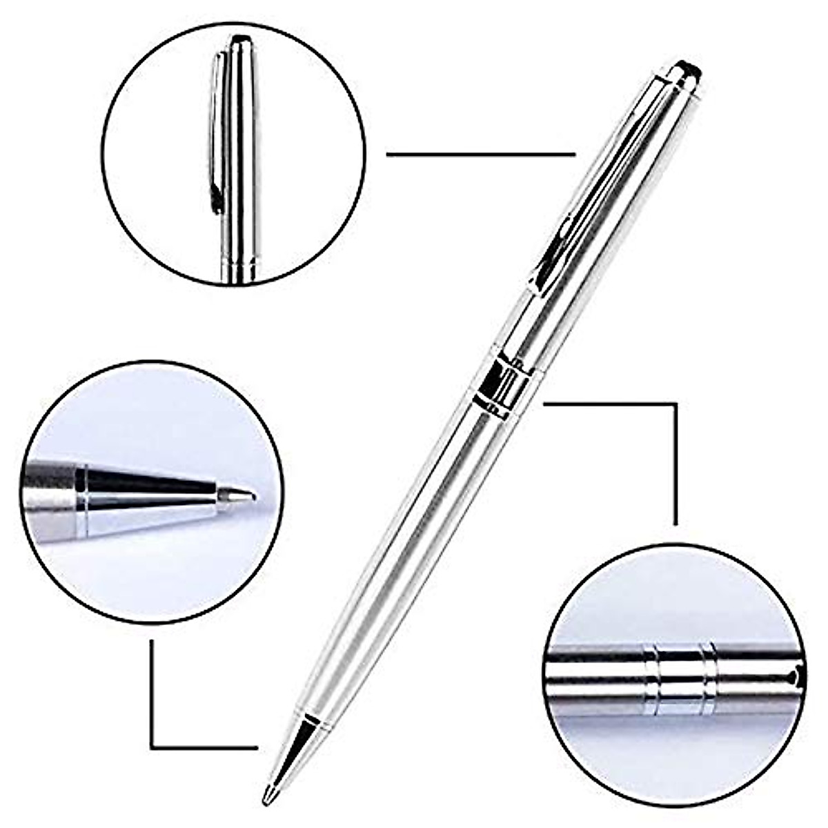 Cambond Sliver Ballpoint Pens Black Ink Metal Pen Nice Uniform Pens for Men Business Office Police,Twist Retractable 1.0 mm Medium Point Refills, 5 Pack