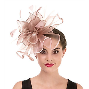 Fascinator Women's Organza Church Kentucky Derby British Bridal Tea Party Wedding Hat Summer Ruffle Hat(Hj2-Pink)
