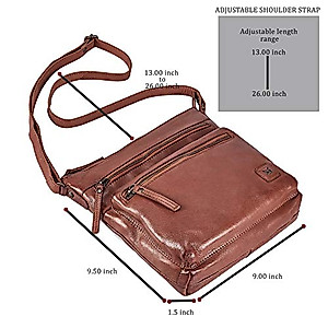 Wise Owl Accessories Real Leather Small Crossbody Handbags & Purses for Women -Premium Crossover Over the Shoulder Bag (Cognac Washed Vintage)