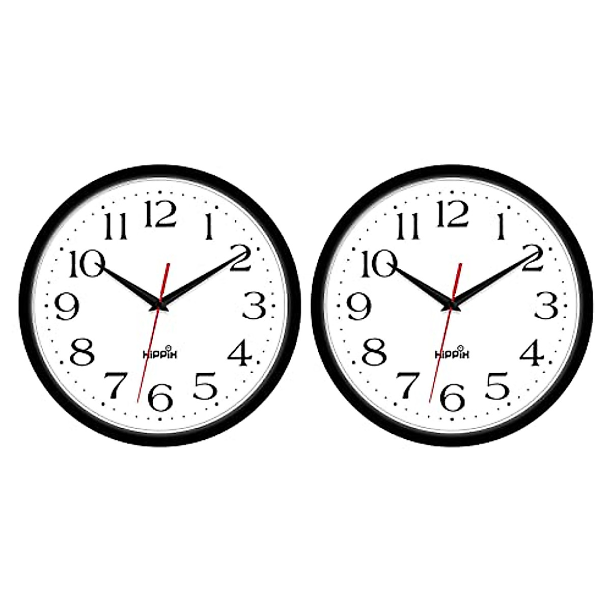 HIPPIH 2 Pack Silent Wall Clock, 10 Inch Non Ticking Quiet Digital Sweep Decorative Battery Operated Wall Clocks for Living Room Bedroom Kitchen School Office Decor, Black