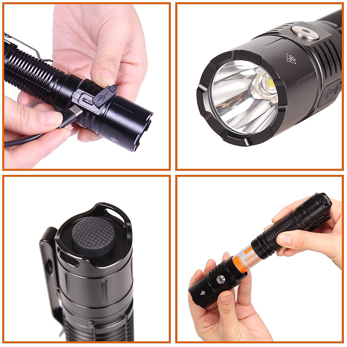soonfire MX75 Ultra Bright Tactical Flashlight with Battery, USB C Fast Charging Rechargeable Flashlights, Powered by Customized Battery, Long Run Time for Emergency, EDC and Searching