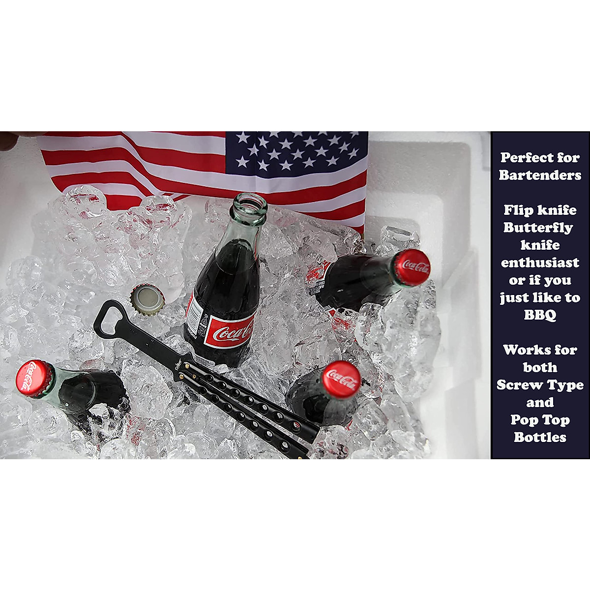 Caliber Gourmet CBG-1021-BK Butterfly Knife Style Multitool Butterfly Bottle Opener and Beer Opener Bartender Supplies, Black