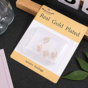 Beebeecraft 1 Box 6Pcs Sun Earring Findings 18K Gold Plated Cubic Zirconia U Shaped Earring Hooks for DIY Jewelry Making Supplies Pin: 0.8mm