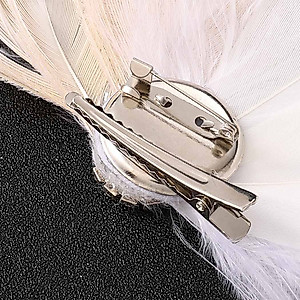 GENBREE White Feather Hair Clip 1920s Flapper Headpiece Crystal Headband Prom Party Head Accessories for Women