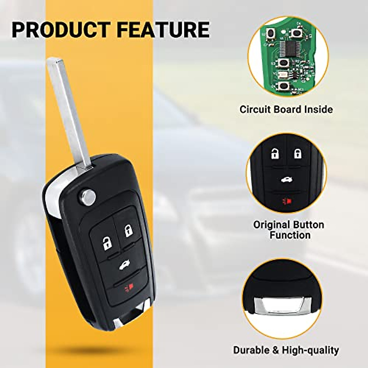 Key Fob Keyless Entry Remote Compatible with Chevy Cruze/Camaro/Impala/Equinox/GMC Terrain/Buick Lacrosse/Regal/Verano/Encore 2010-2019 Car Key Replacement for OHT01060512 (4 Buttons)