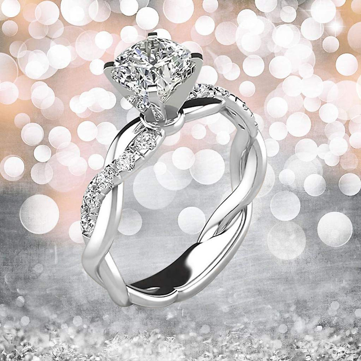 iLH Clearance Deals Rings,Silver Ring Womens Diamond Engagement Wedding Band Rings Jewelry Gift for Moms (Silver, 8)