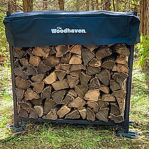 Woodhaven 3 Foot Black Firewood Rack With Cover - Metal Log Holder - Made In USA - Strong Powder Coat Finish - Easy Slide Together Assembly - No Hardware Needed