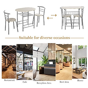 COSTWAY 3 Piece Dining Table Set for 2, Modern Round Table Set with 2 Stools, Pub Table and Chairs Dining Set with Built in Storage Layer, Space Saving for Kitchen, Apartment and Dining Room (Gray)