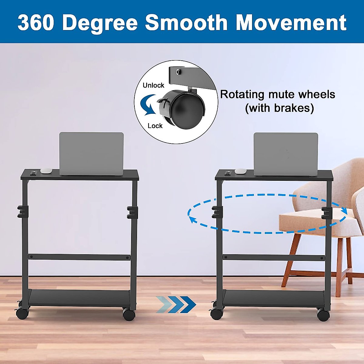 AQQEF Computer Tower Stand Stepless Height Adjustable Computer Tower Cart and PC Stand with Socket and USB Charging Port, Under Desk CPU Stand - 2 Tier