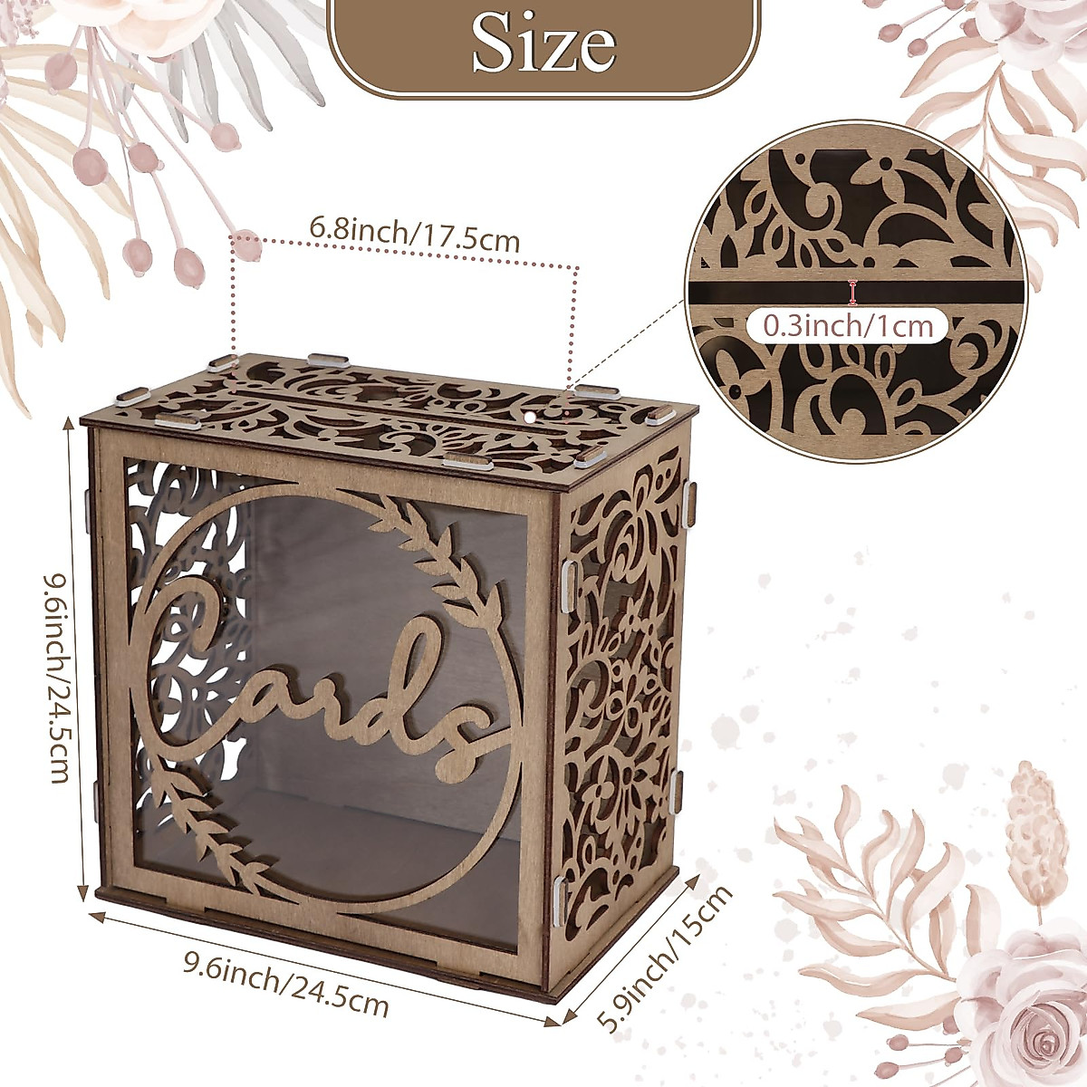 OurWarm Wedding Card Box for Wedding Reception, Wooden Wedding Card Boxes with Window, Brown Wedding Envelope Money Gift Card Box for Baby Shower Birthday Graduation Party Rustic Wedding Decorations