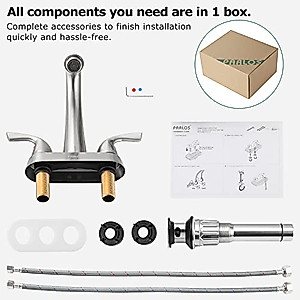 PARLOS 2-Handle Bathroom Sink Faucet with Drain Assembly and Supply Hose Lead-Free cUPC Lavatory Faucet Mixer Double Handle Tap Deck Mounted Brushed Nickel,13598