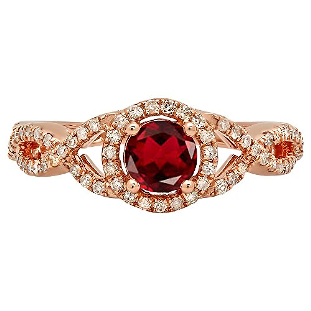 Dazzlingrock Collection 5 MM Round Garnet & Diamond Ladies Split Shank Halo Engagement Ring in 10K Rose Gold, Size 7