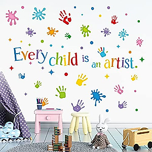 Wall Stickers Decals Multicolor Paint Decals Splatter Splotches Dots and Handprint Inspirational Quotes Sticker for Art Room Kids Living Bedroom Nursery Classroom Decor