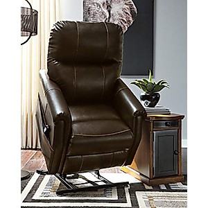 Signature Design by Ashley Markridge Faux Leather Modern Electric Power Lift Recliner for Elderly, Brown